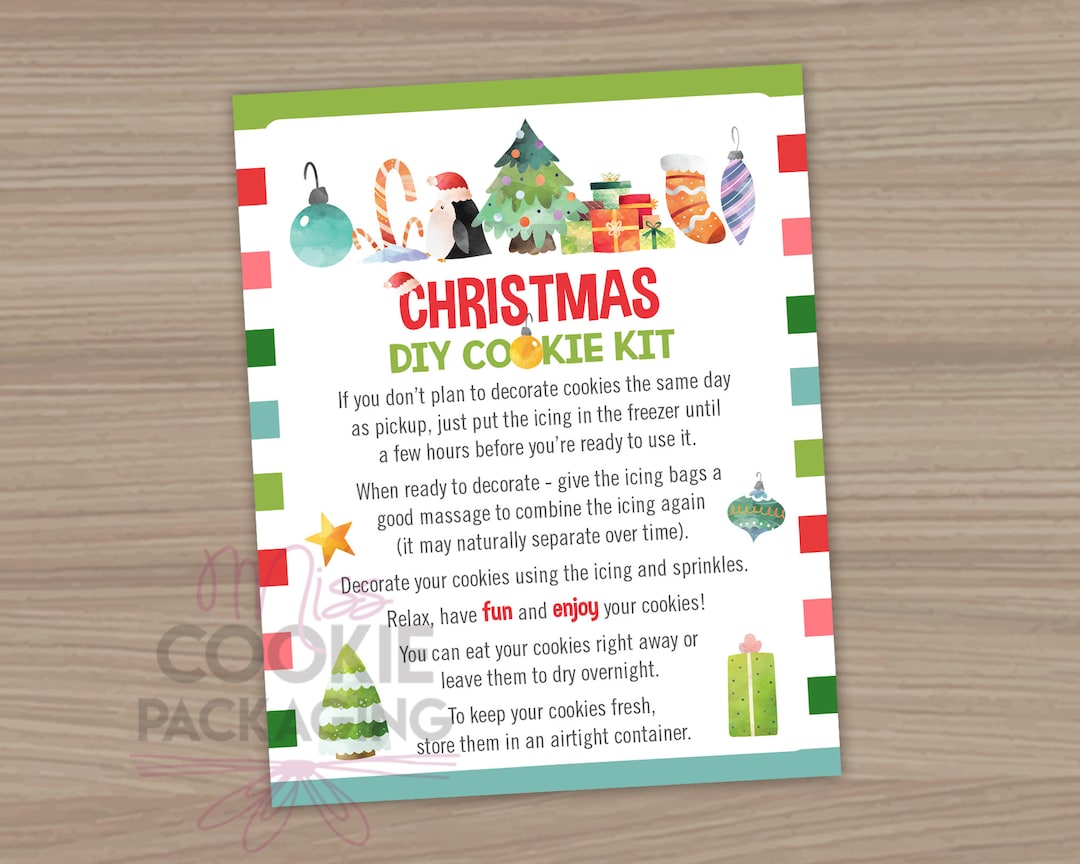 Christmas DIY Cookie Kit Instructions Card 4"x5", Christmas Kids DIY ...