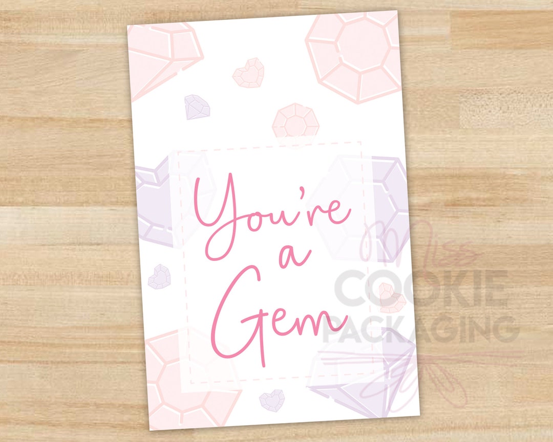 You're a Gem Happy Valentine's Day 2" X 3" Cookie Tag, Diamond Gemstone ...