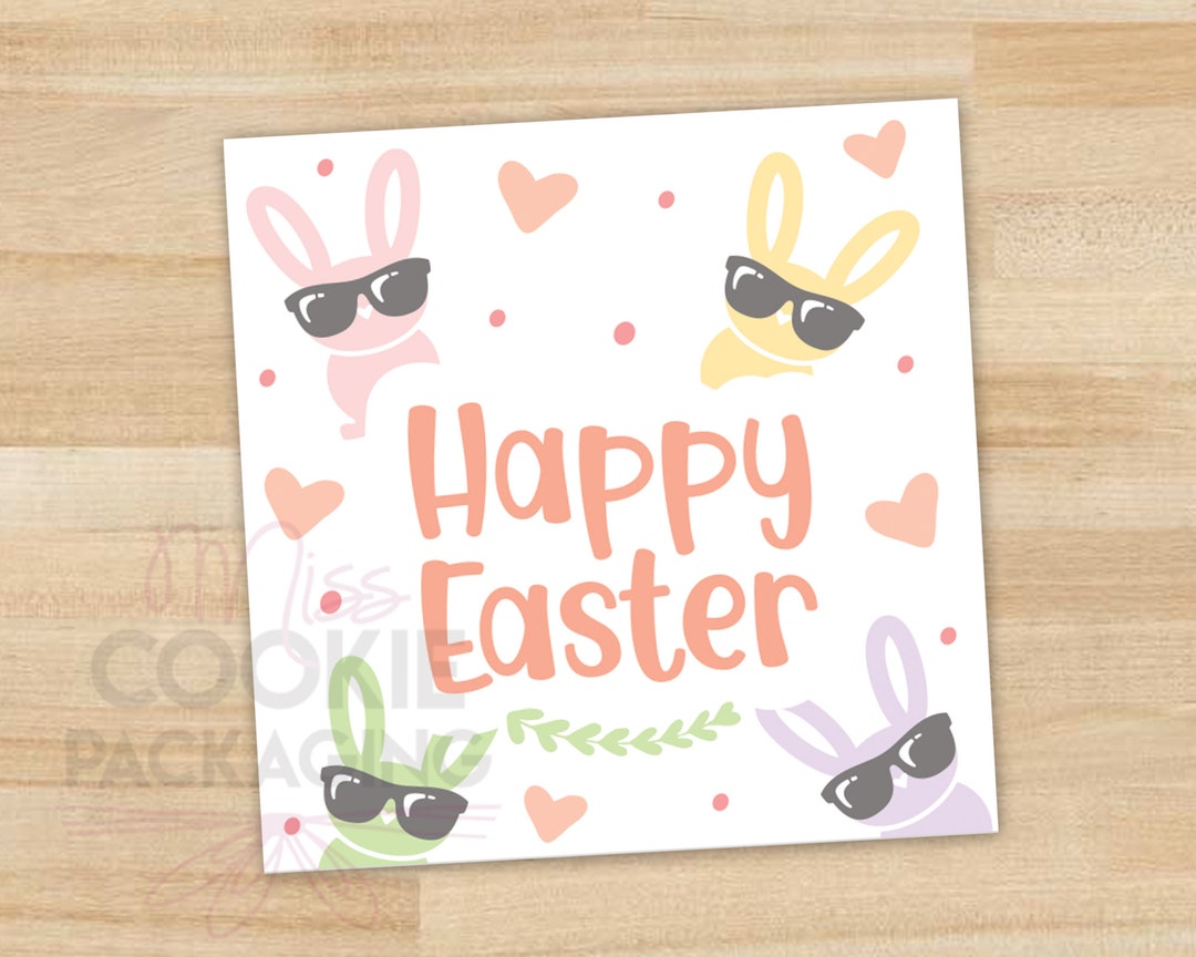 Happy Easter 2" Bunny Cookie Tag, Easter Bunny Hearts Cookie Tag ...