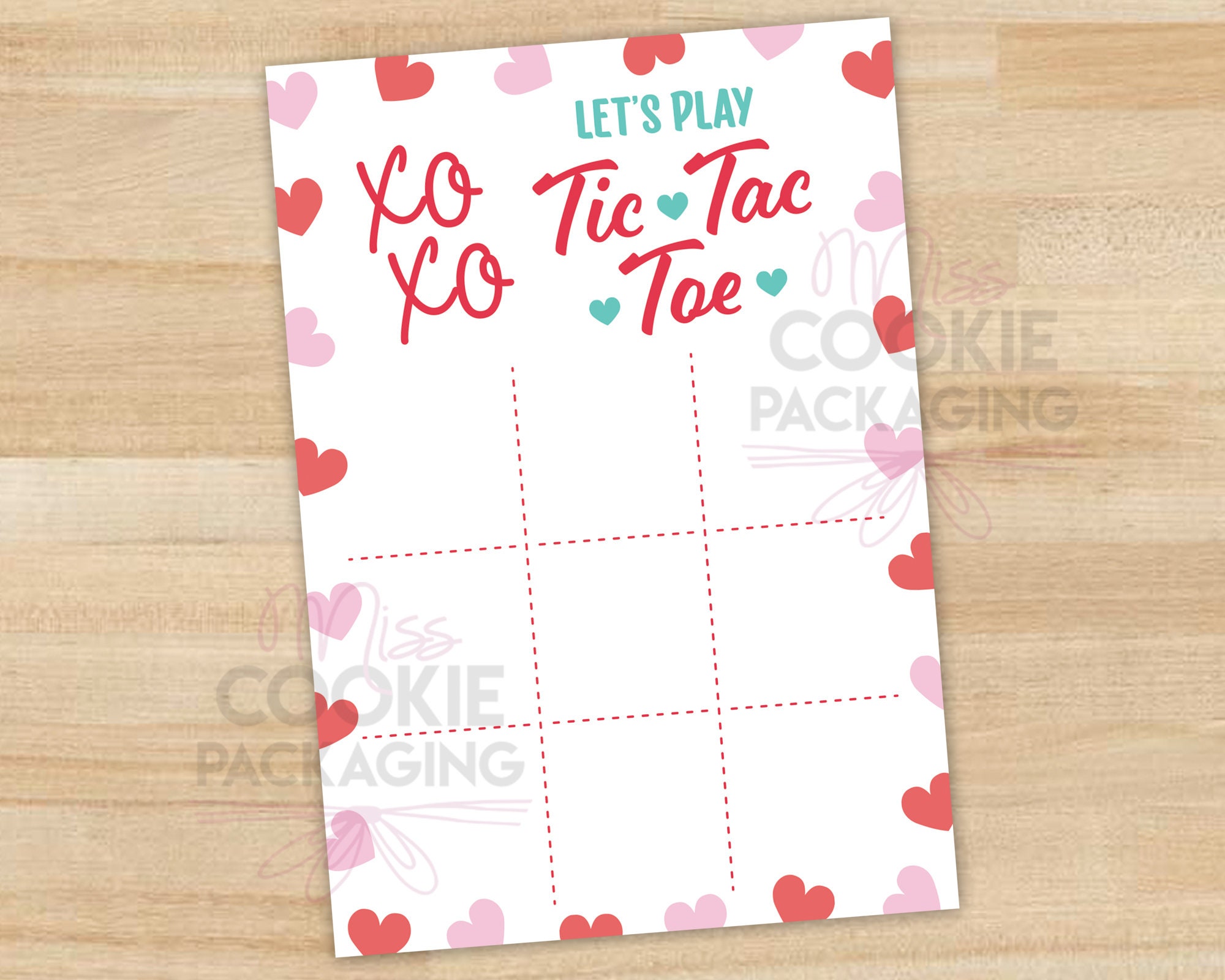 XOXO Let's Play Tic Tac Toe Mini Cookie Card, Happy Valentine's Day ...