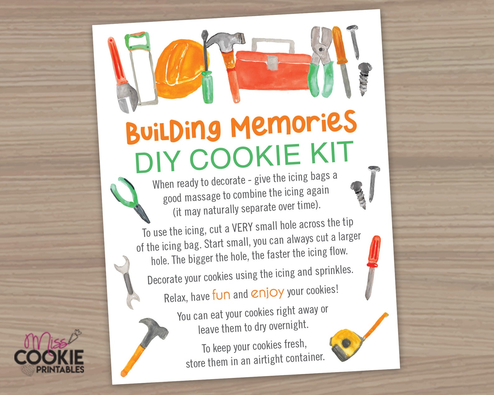 Building Memories DIY Cookie Kit Instructions 4" X 5" Card, Father’s ...