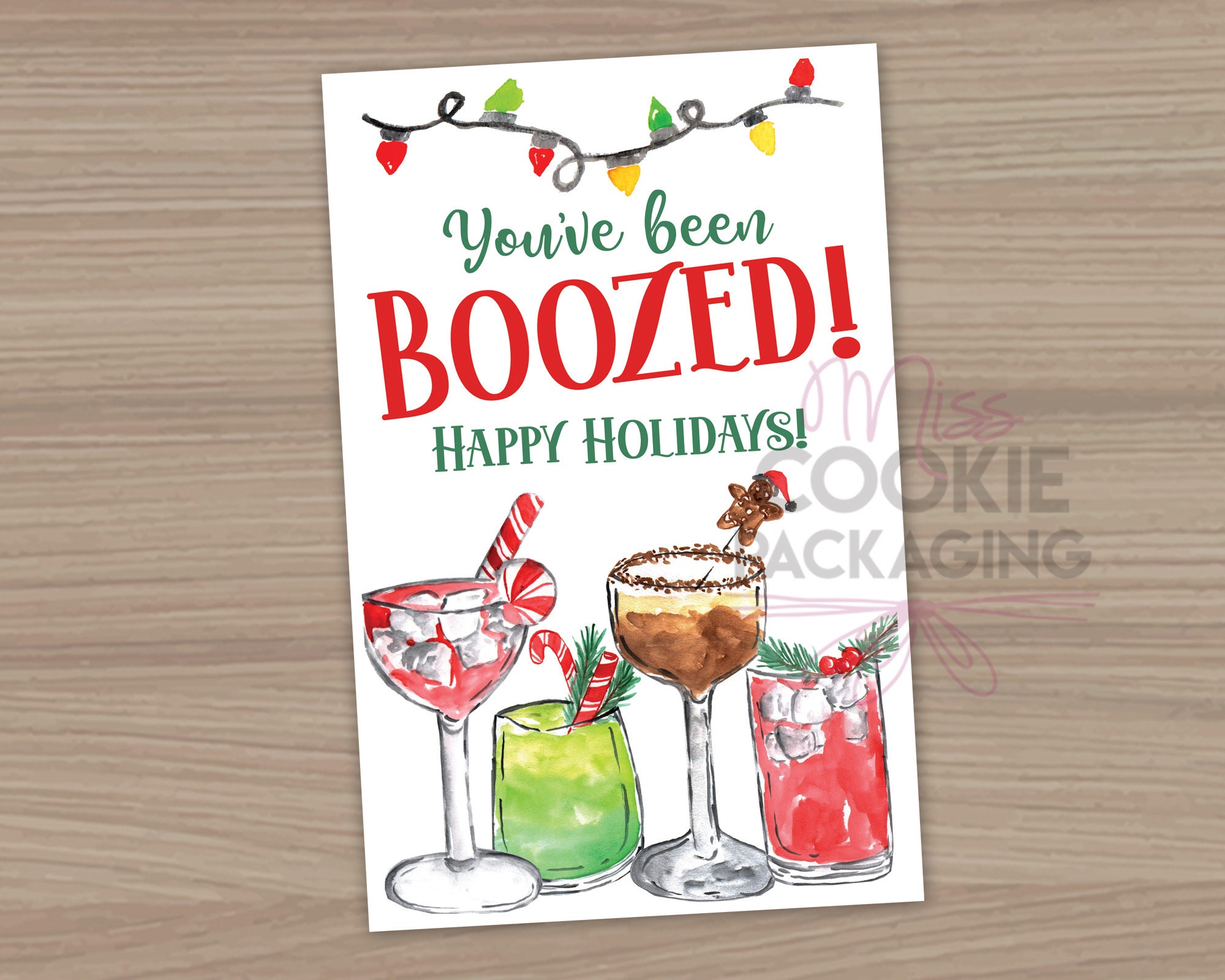2 X 3 Printable Happy Holidays you've Been Boozed Booze Basket Tag ...
