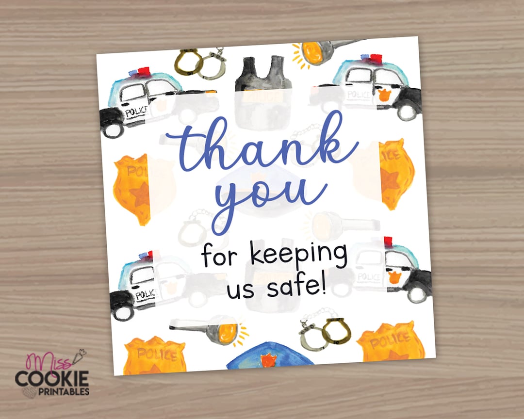 Printable “thank You for Keeping Us Safe” 2 Inch Square Cookie Tag ...
