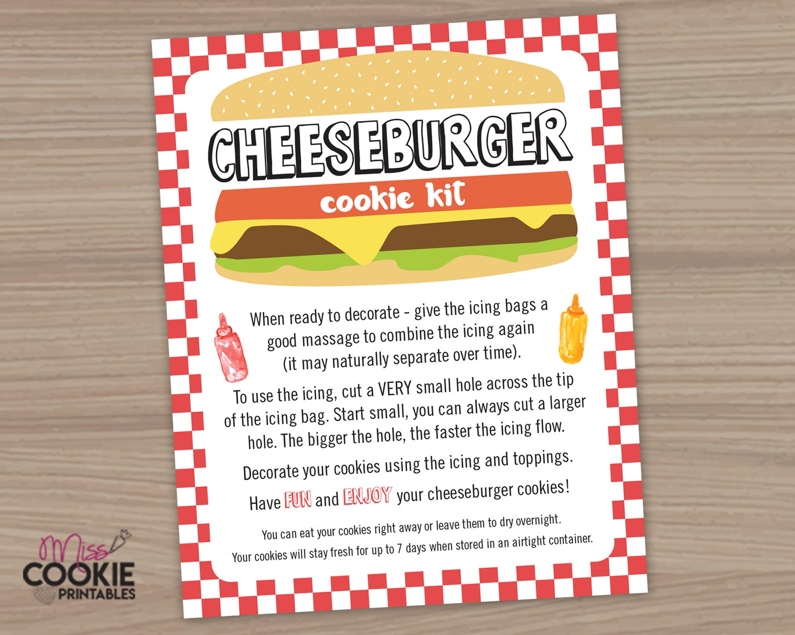 Printable Cheeseburger Cookie Kit Instructions Card - Etsy