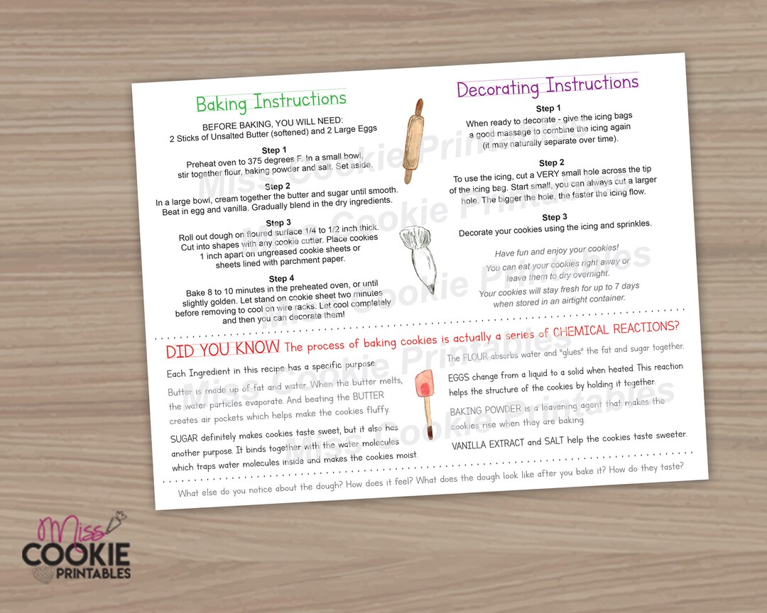 Printable Take Home Cookie Kit Instructions 8.5"x11" DIY Cookie Kit ...