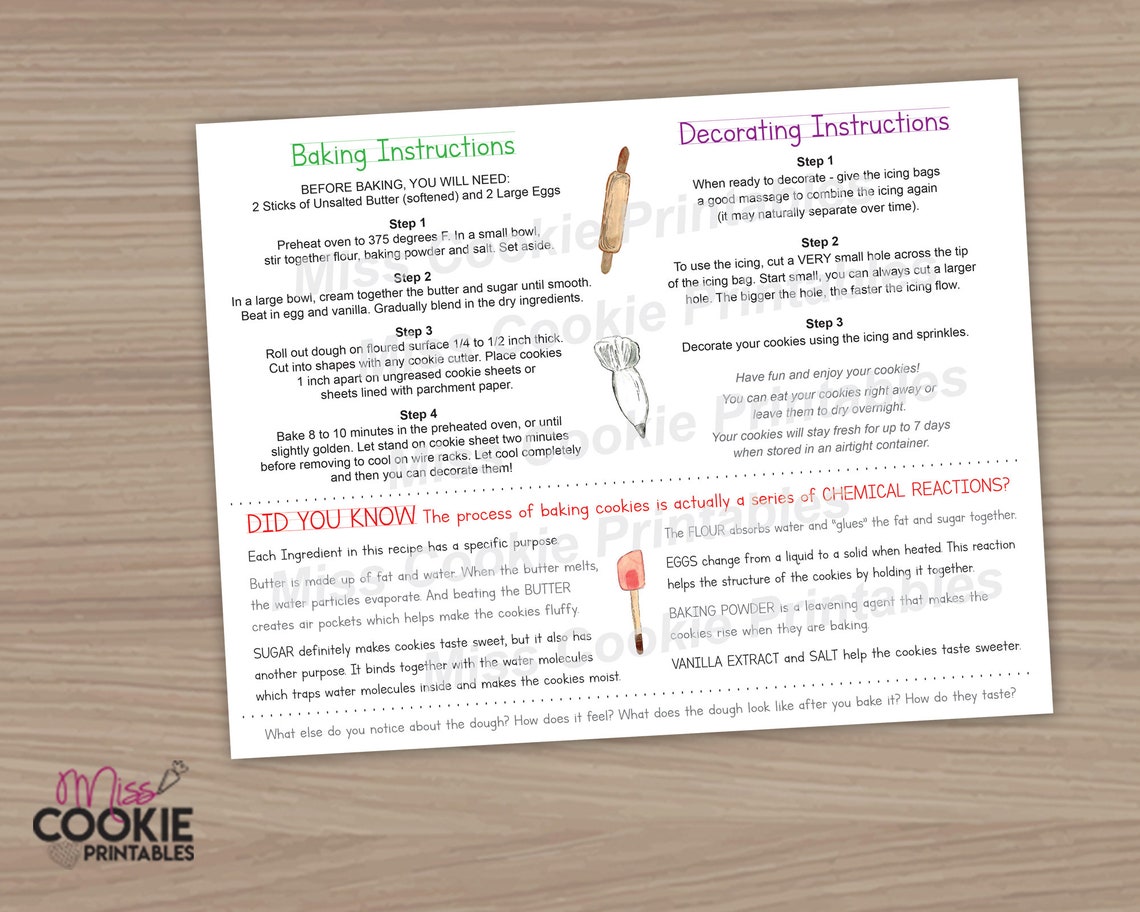 Printable Take Home Cookie Kit Instructions 8.5x11 - Etsy