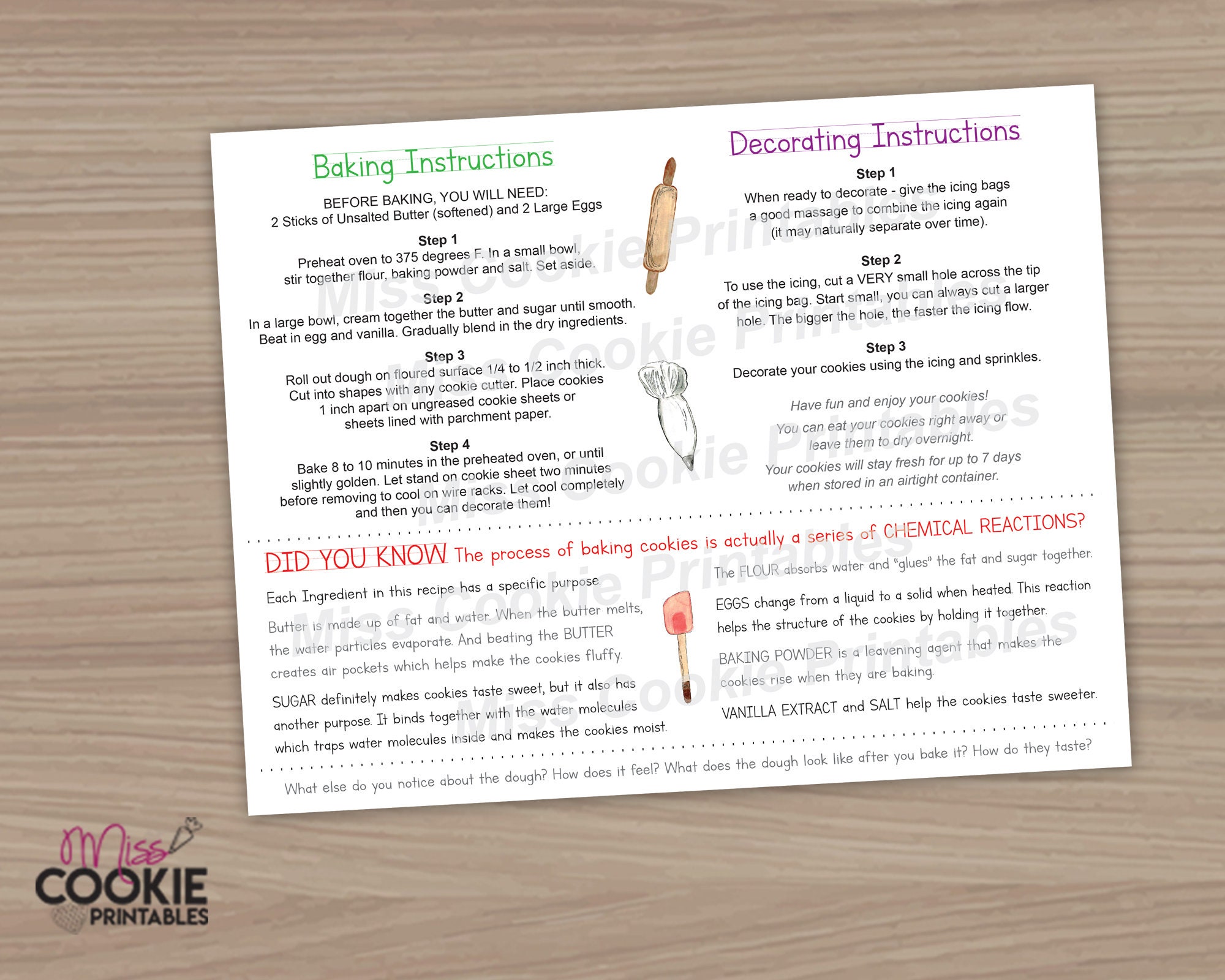 Printable Take Home Cookie Kit Instructions 8.5"x11" DIY Cookie Kit ...