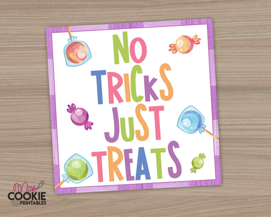 No Tricks Just Treats 2" Square Cookie Tag, Happy Halloween Cookie Tag ...