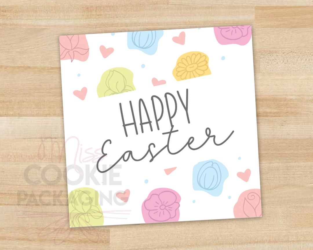 Happy Easter 2" Cookie Tag, Flowers, Hearts and Dots Cookie Tag ...
