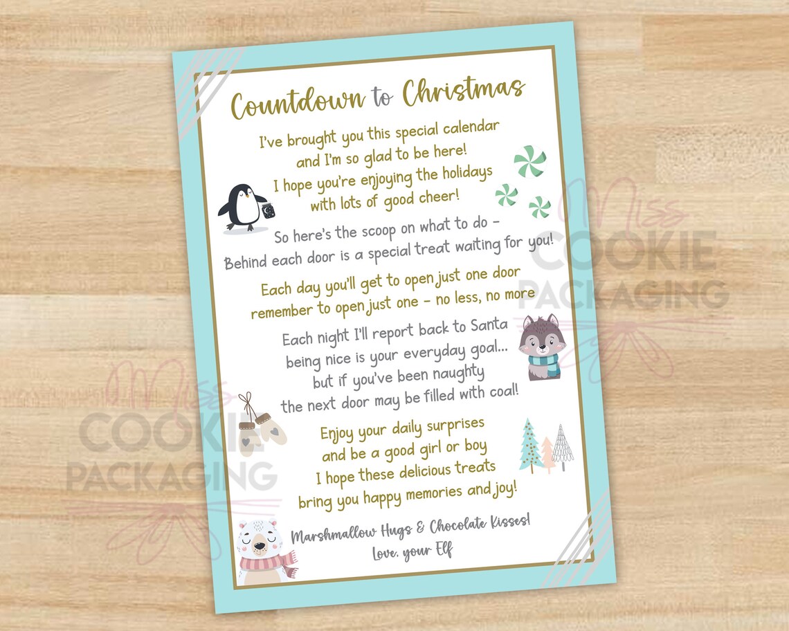 Elf Cookie Advent Calendar POEM Light Blue (digital File) 5" X 7 ...