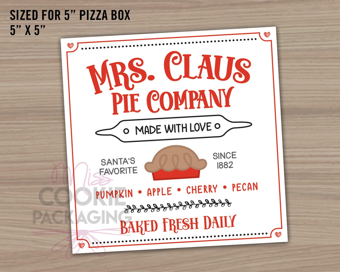5" Mrs Claus Pie Company Box Cookie Tag, Mrs Claus Pie Company Pizza ...