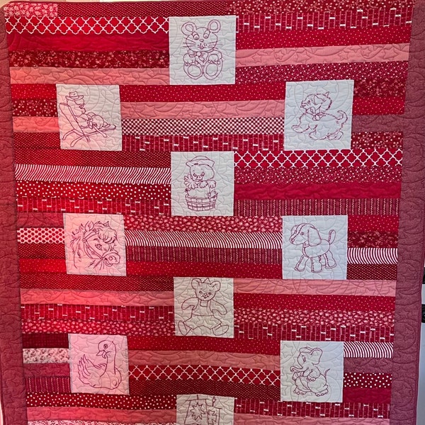 Redwork Quilt - Etsy