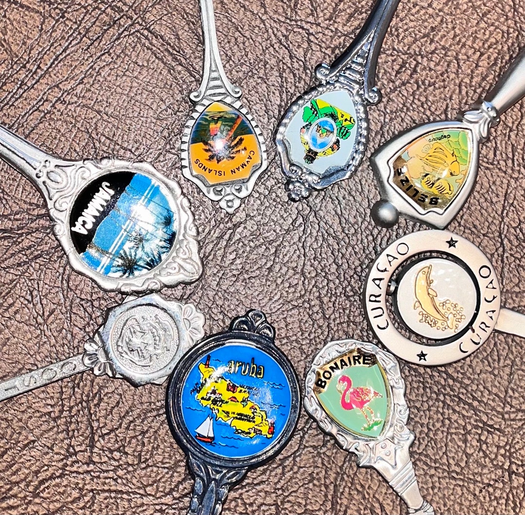 Vintage Set of 8 Caribbean Souvenir Collectable Travel Silver Spoons ...