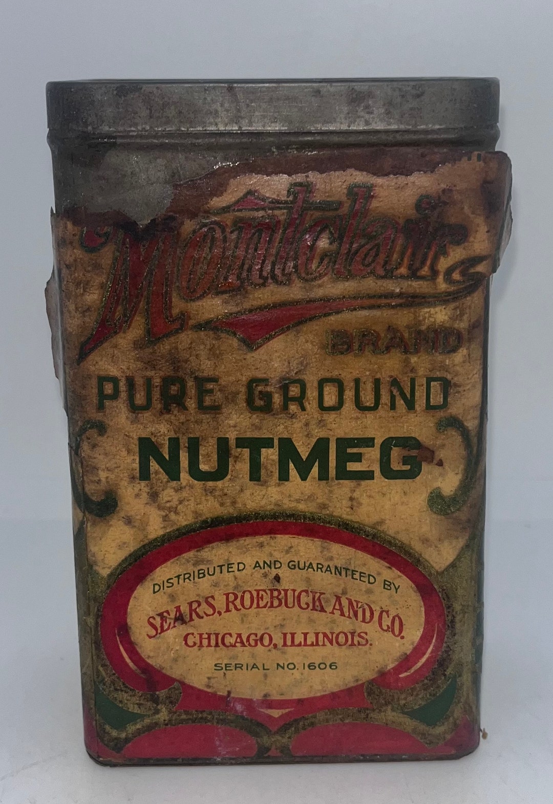Antique Montclair Brand Pure Ground Nutmeg Spice Tin, Distributed by ...