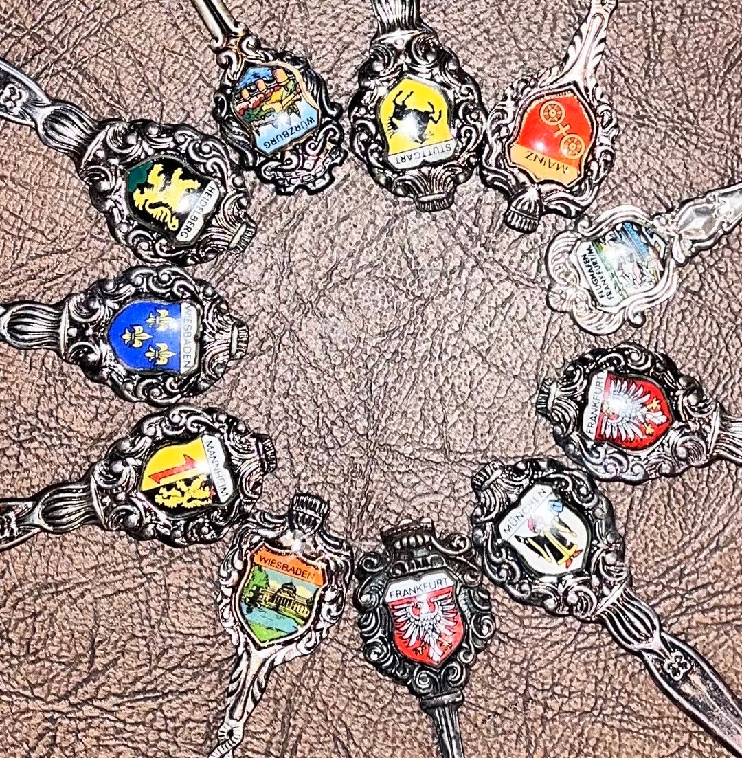 Vintage Set of 11 Germany Souvenir Collectable Travel Silver Spoons ...