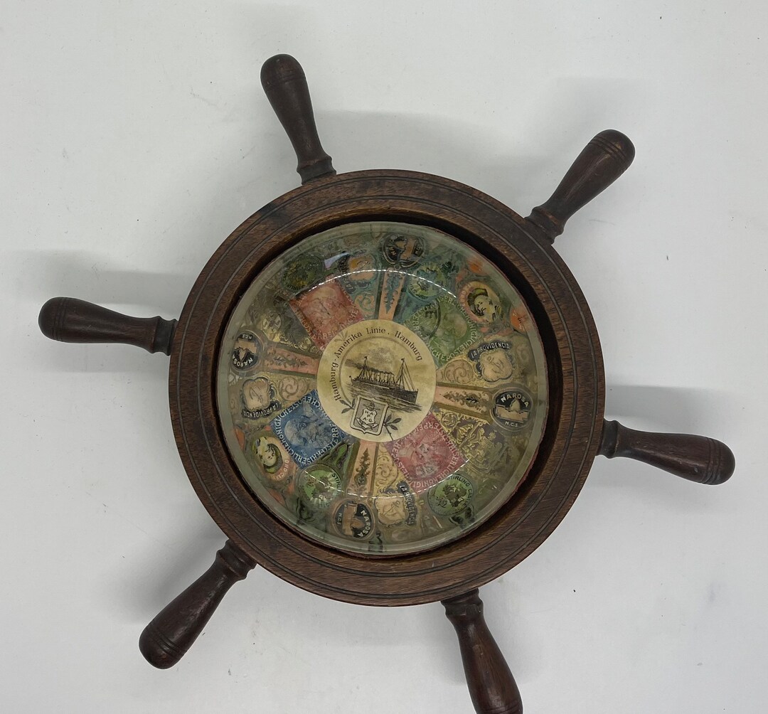 Vintage Cigar Band Ashtray, Wood Ships Wheel With Glass Insert With ...