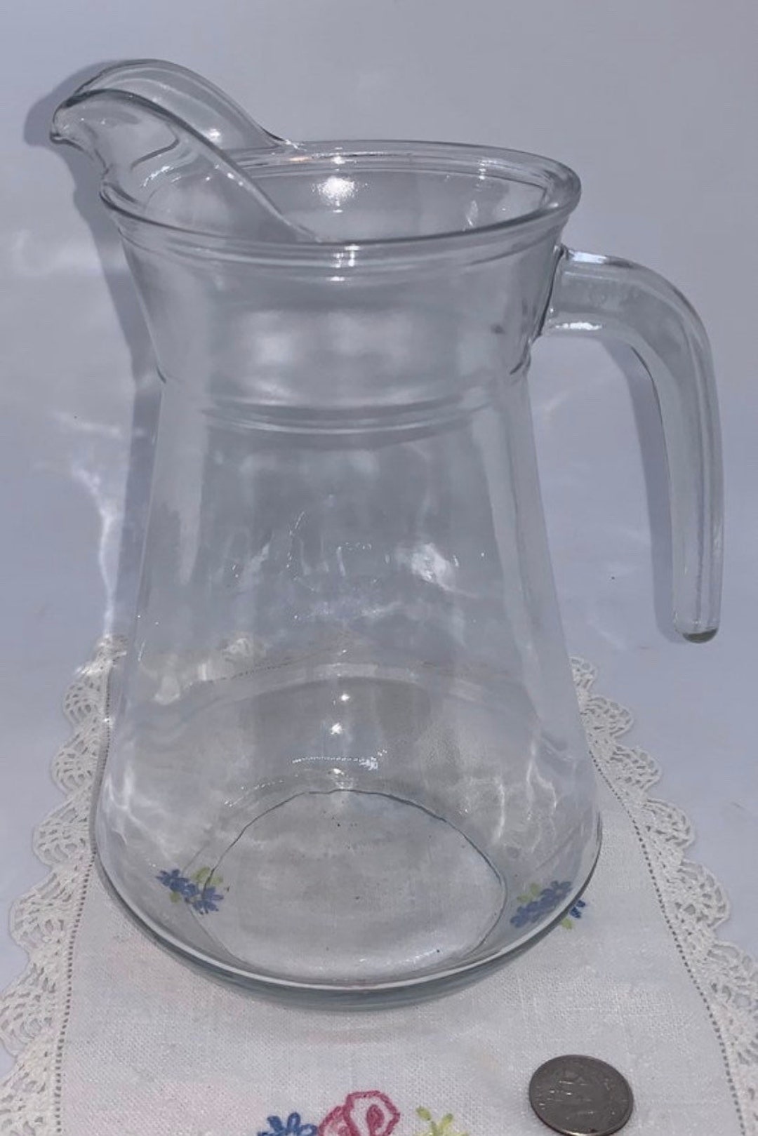 Vintage Clear Glass Pitcher, Ice Tea Pitcher, Kool-aid Pitcher, Orange ...