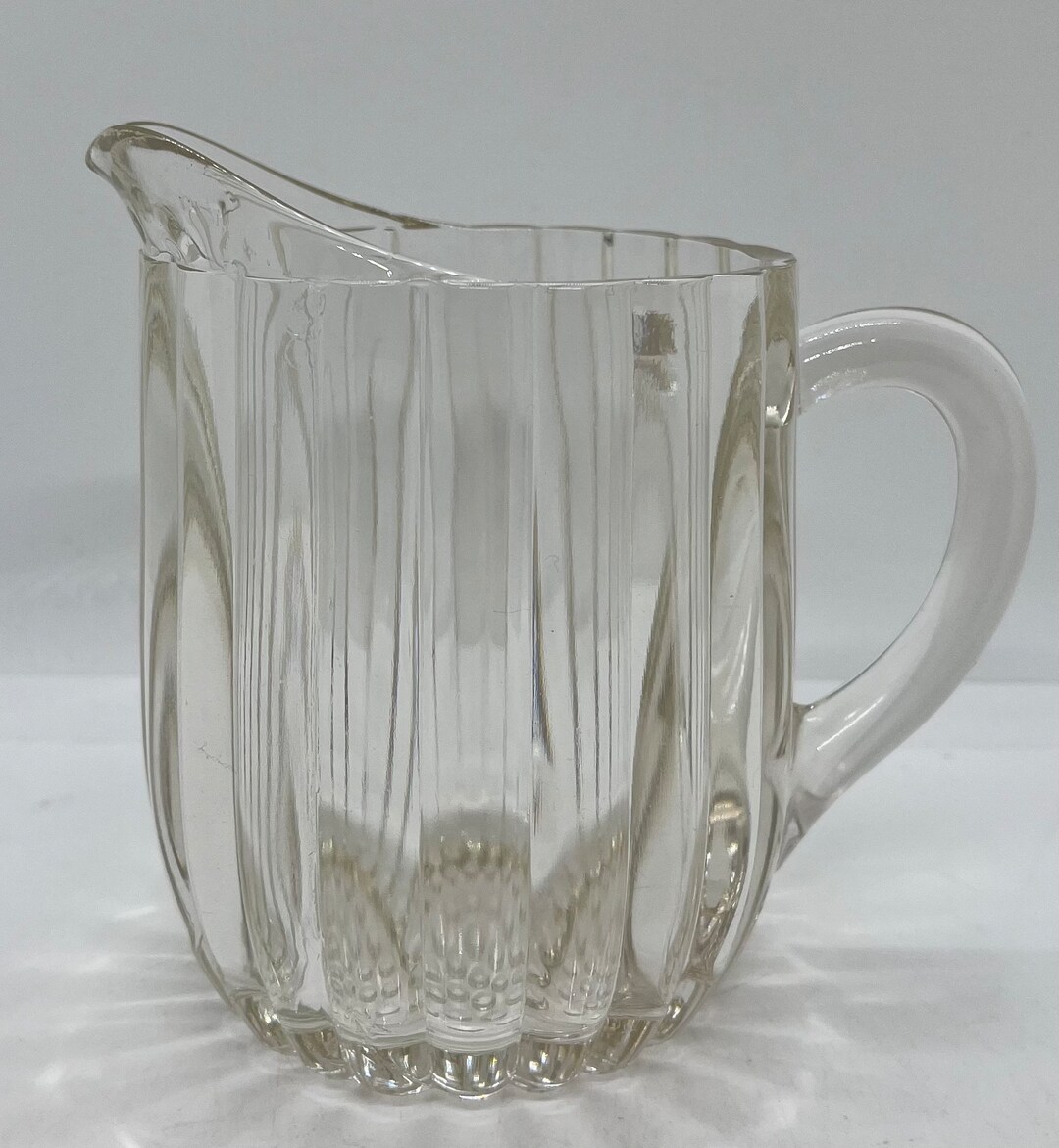 Vintage Small Glass Pitcher, Beveled Clear Glass With Heavy Hob Nail ...