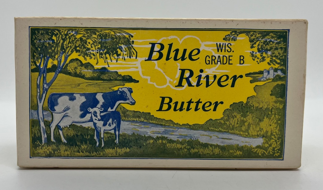 Vintage Blue River Butter Box, Borden Foods Co. Richland Center ...