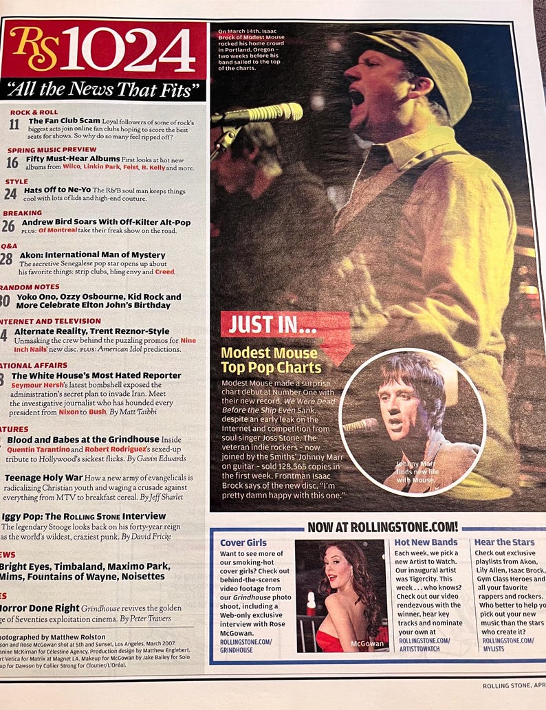 Vintage Rolling Stone Magazine April 2007, Rosario Dawson & Rose ...