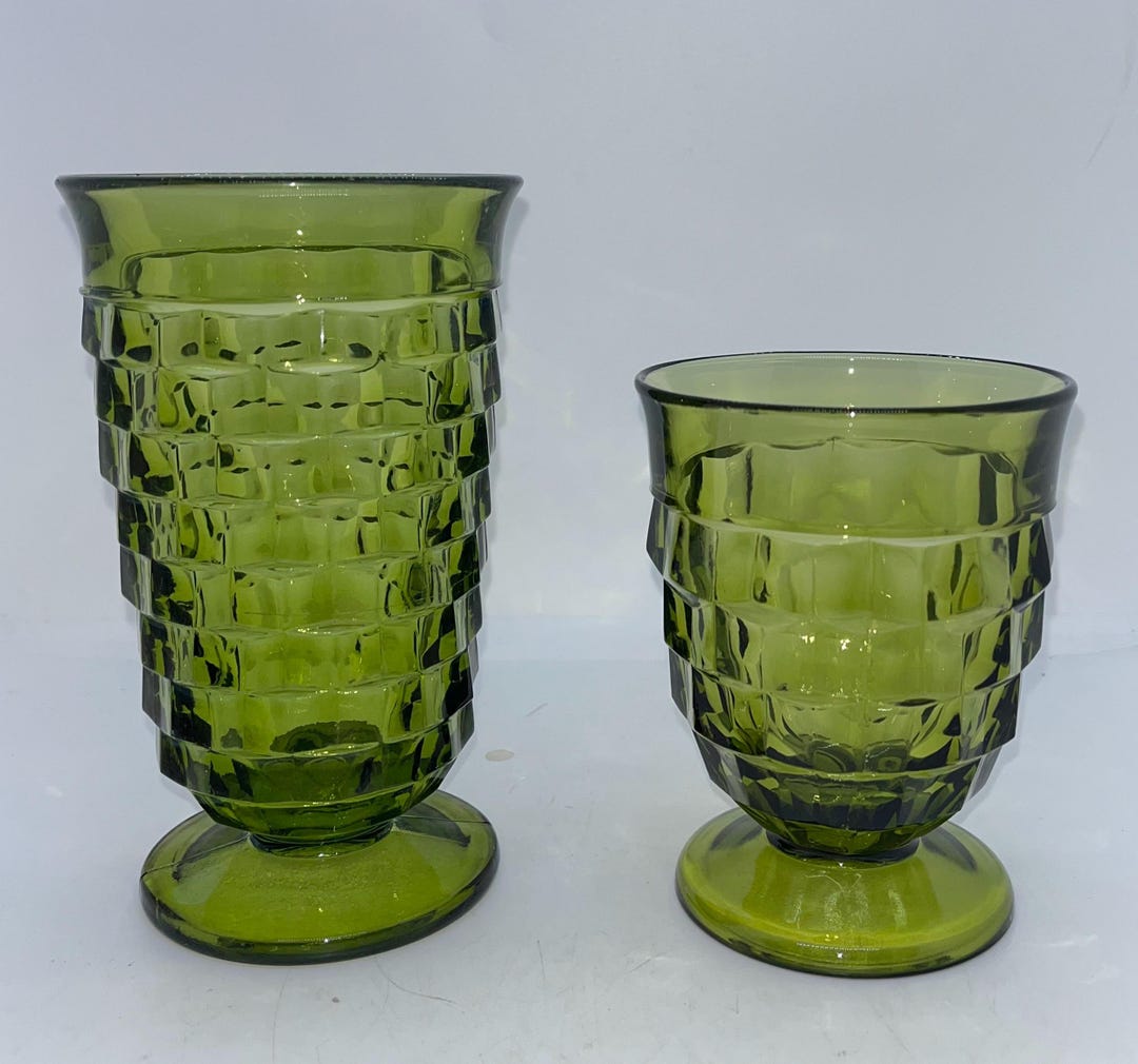 Vintage Whitehall Green by Colony Cube Design Footed Glasses, Avocado ...