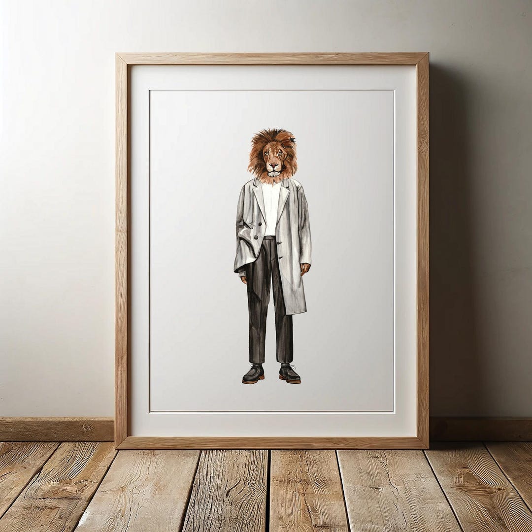 Stampa artistica di un leone in tonalità di grigio - Etsy Italia