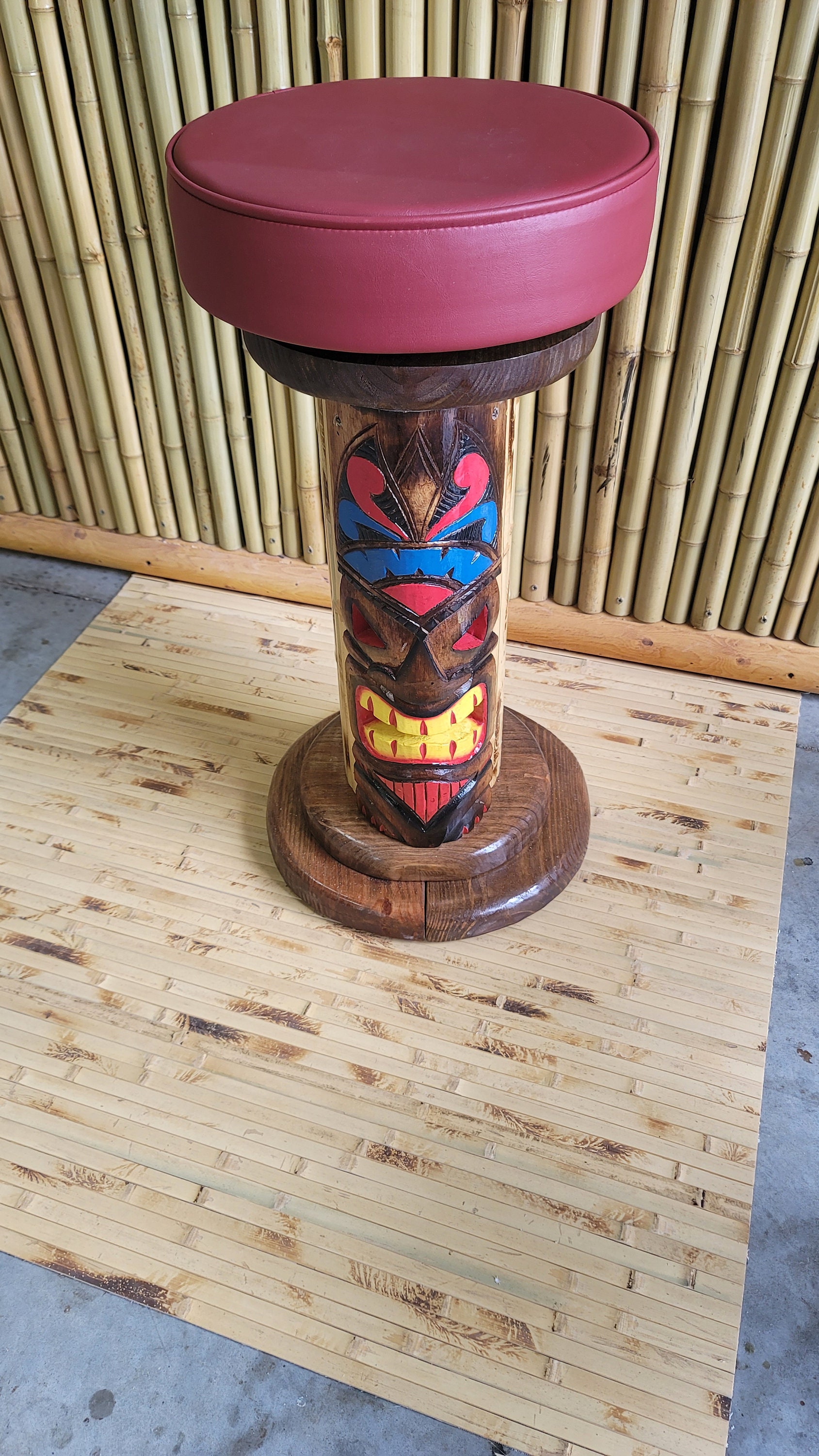 Tiki Barstools With Painted Faces and Swivel Top Etsy