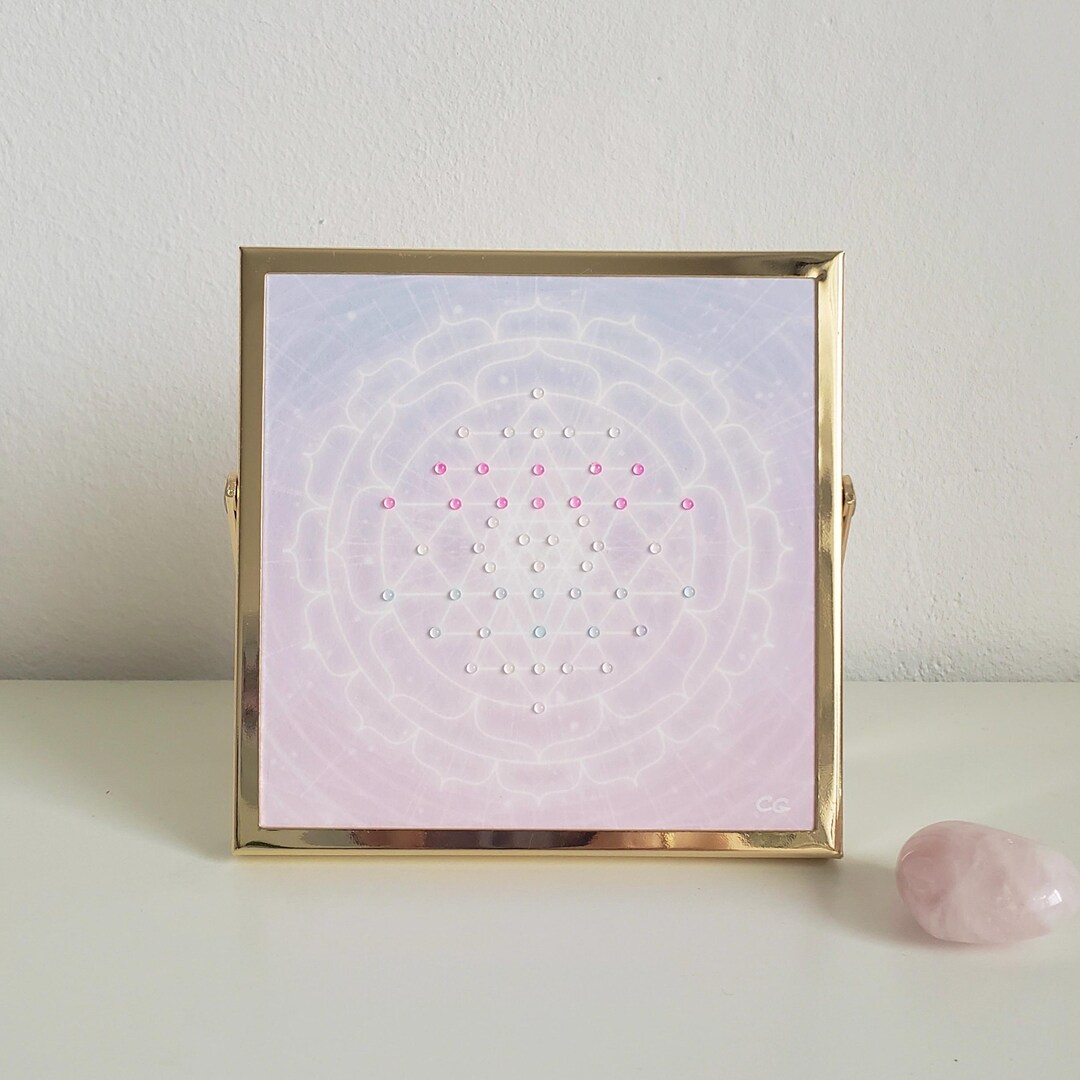 Mini Sri Yantra Framed Art Print - Iridescent Cobochon Embellished Art ...