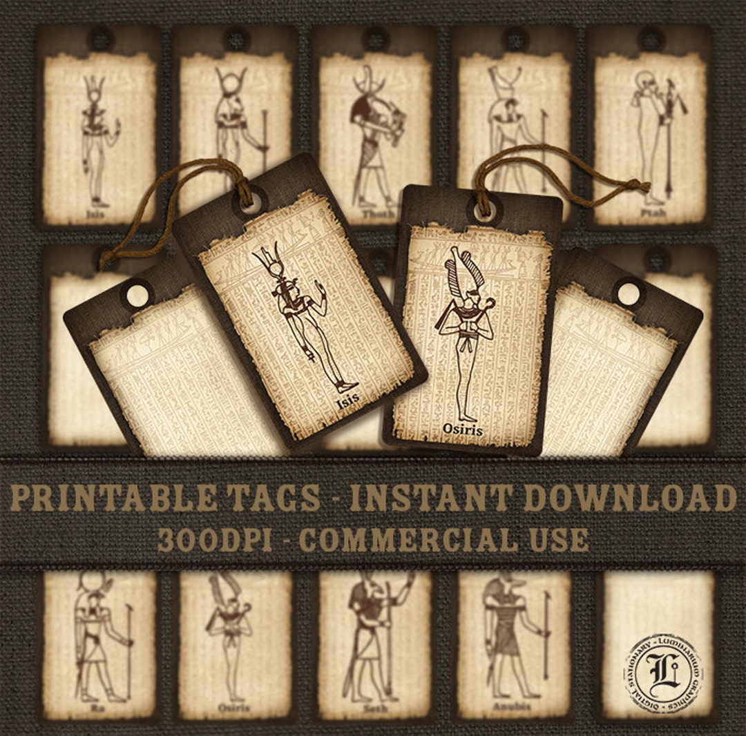 9 Papyrus Tags Labels Egyptian Deities Vintage Printable Digital Paper ...