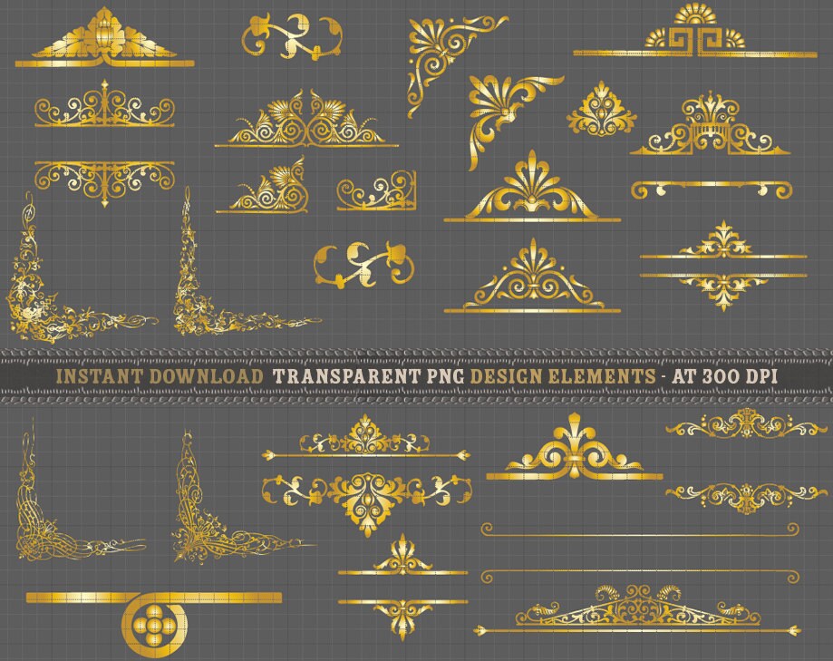32 Design Elements Corner Borders Clip Art Golden Ornate Borders Golden ...