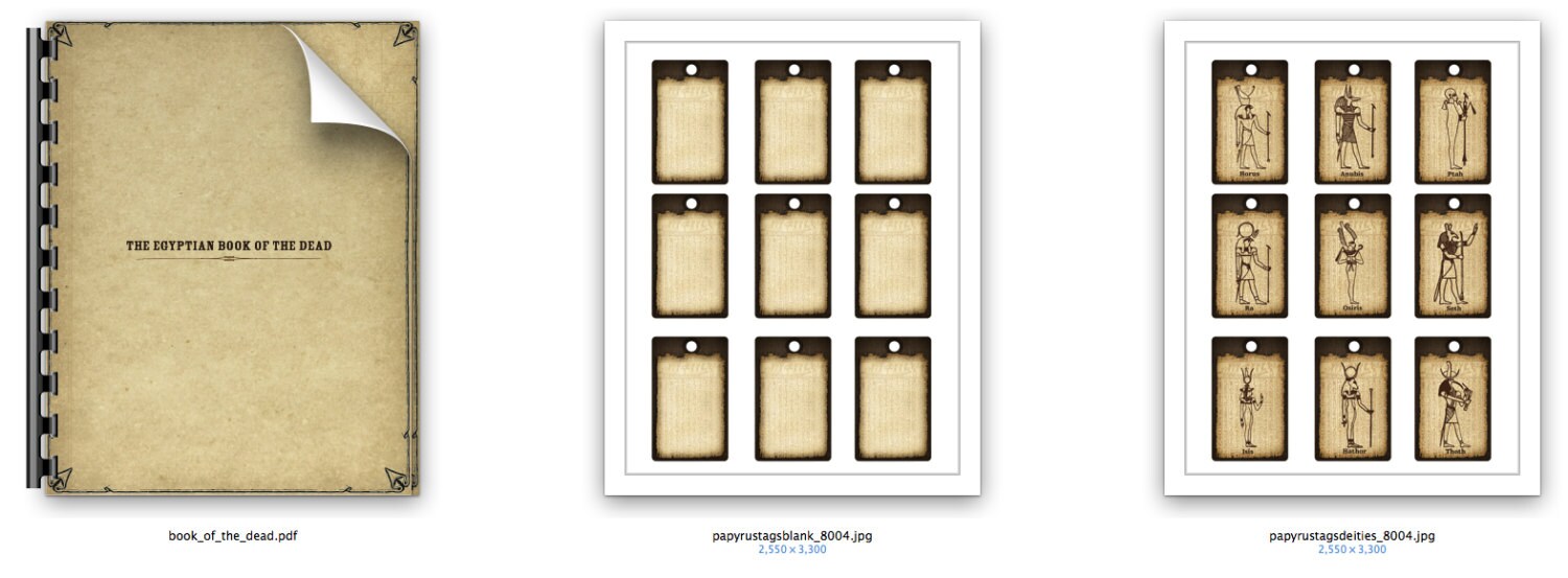 9 Papyrus Tags Labels Egyptian Deities Vintage Printable Digital Paper ...