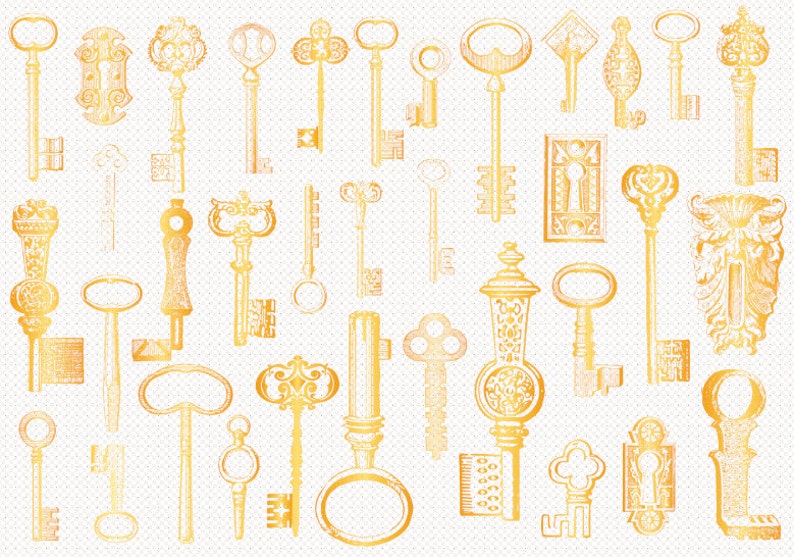 Various Golden Keys Gold Keys Keyholes Keys Clipart Printable Keys ...