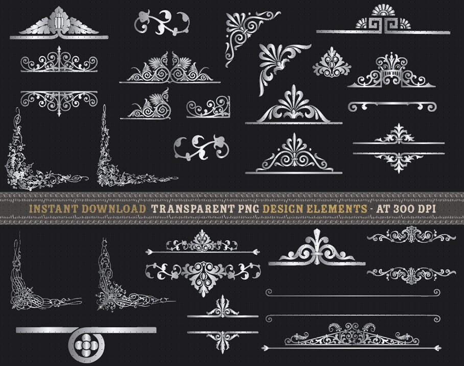 Silver Design Elements Corner Borders Clip Art Silver Ornate Borders ...