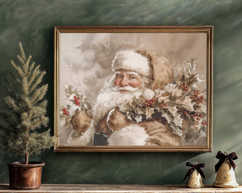 Printable Neutral Santa Claus Wall Art, Christmas Beige Art - Etsy