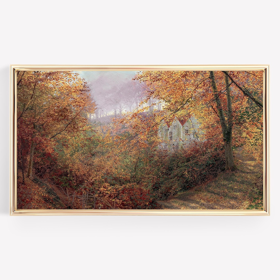 Frame TV Art Fall Forest, Cozy Autumn Cottage in the Woods, Warm ...