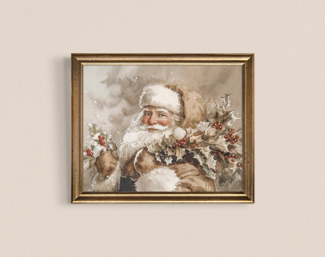 Printable Neutral Santa Claus Wall Art, Christmas Beige Art - Etsy