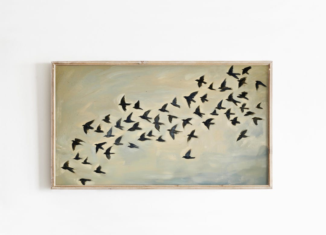 Fall Crows Flying Frame TV Art Halloween, Moody Autumn Sky Digital ...