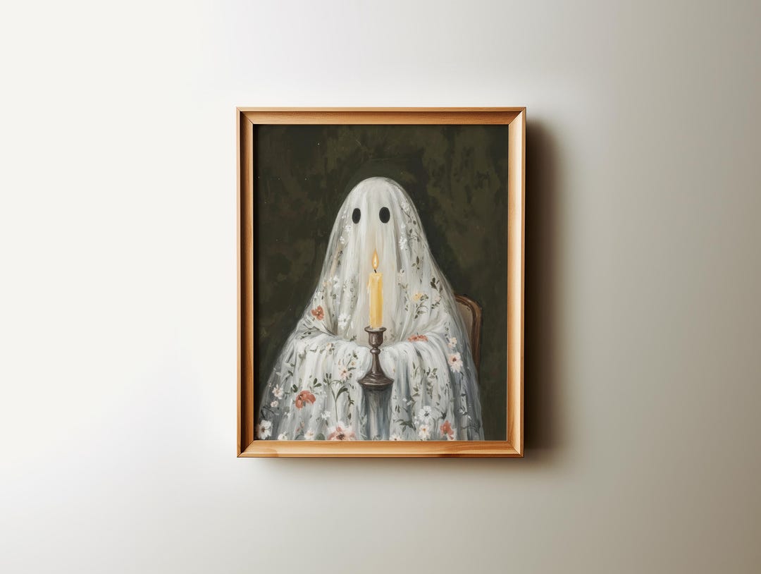 Cozy Ghost Print: Spooky Cottagecore Halloween Wall Art , Digital ...