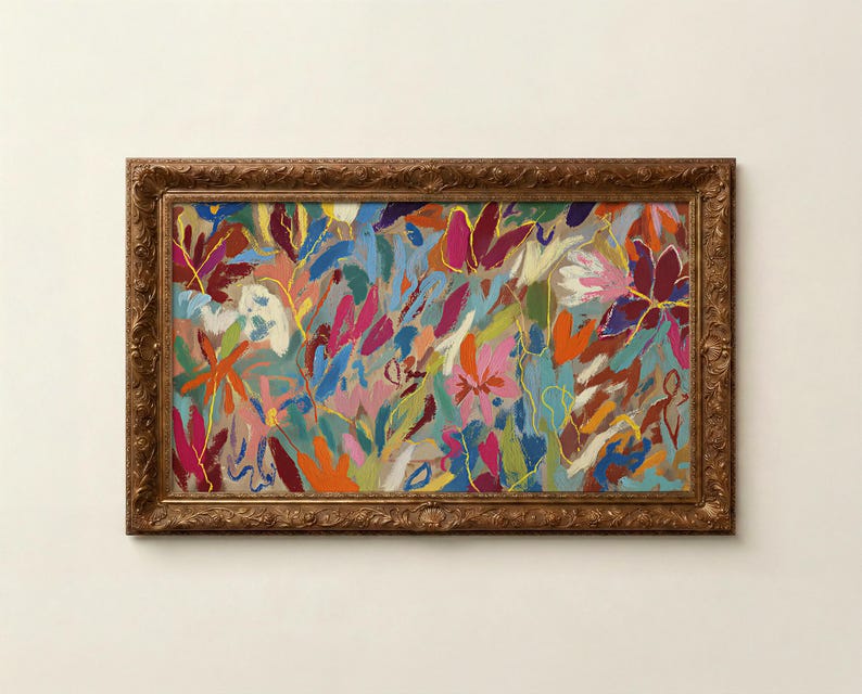 Abstract Floral Frame TV Art, Colorful Botanical Samsung Frame Art ...