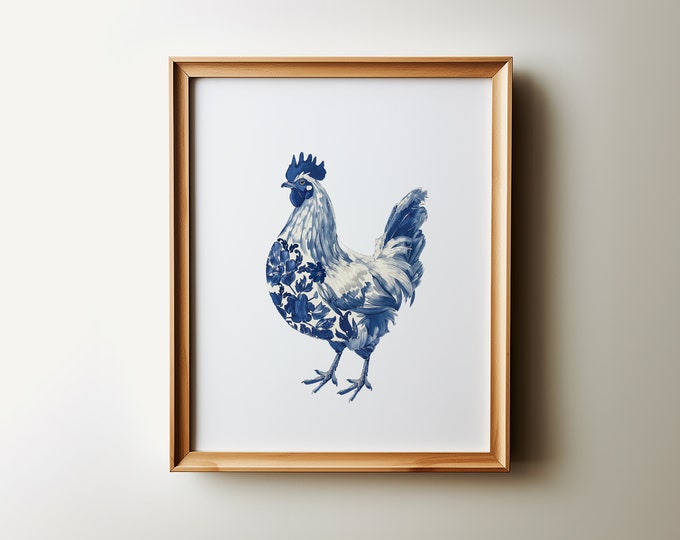 Chicken Art Print, Farm Animal Wall Decor, Modern Bird Poster, Tropical ...