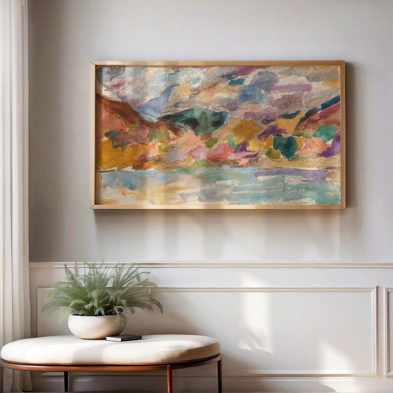 Abstract Landscape Frame TV Art, Colorful Mountain Lake Samsung Frame ...