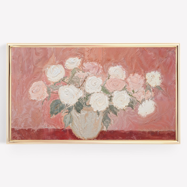 Frame Tv Art Valentines Day Roses, Pink Still Life Textured Painting ...