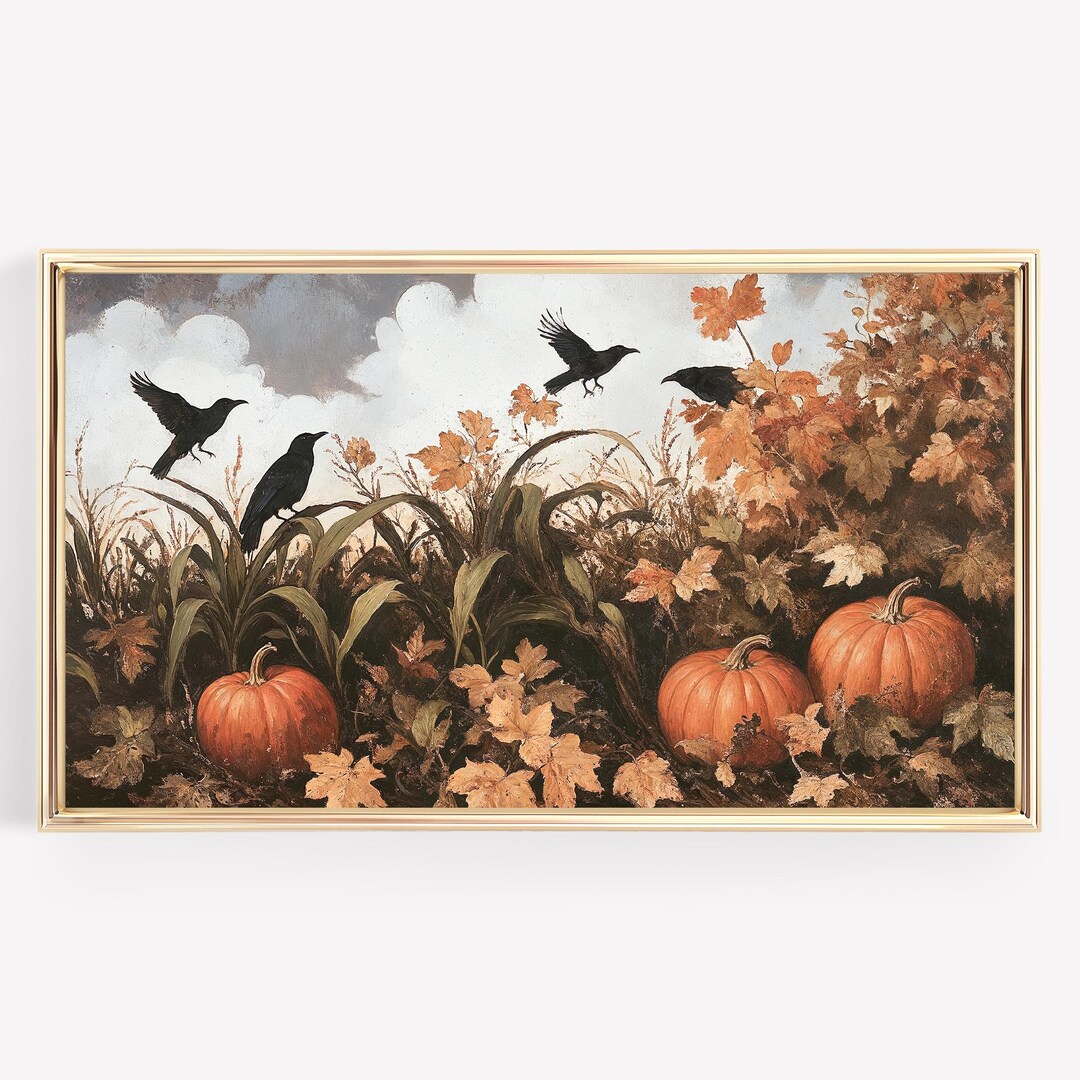 Autumn Frame Tv Art, Fall Crows and Pumpkins - Etsy