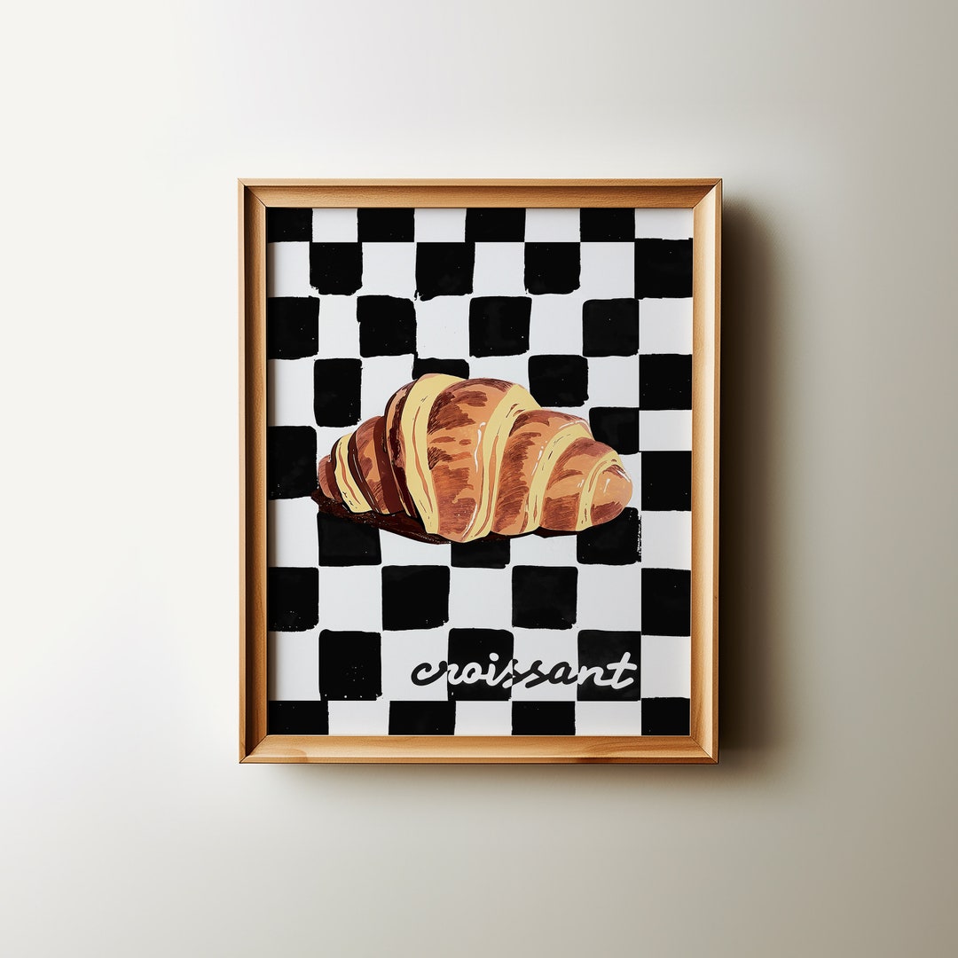 Checkered Croissant Wall Art, Breakfast Printable Art, Kitchen Trendy ...