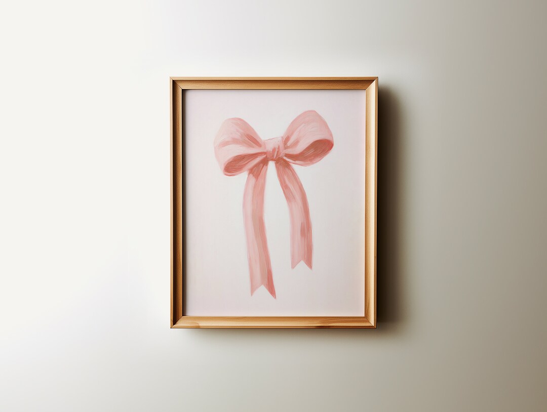 Balletcore Wall Art, Pink Bow Painting, Coquette Room Print, Aesthetic ...