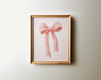 Balletcore Wall Art, Pink Bow Painting, Coquette Room Print, Aesthetic ...