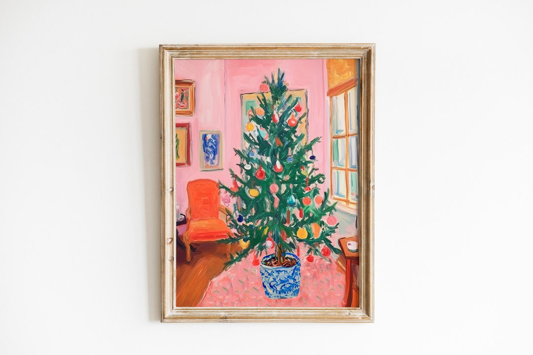 Pink Printable Christmas Tree Print, Colourful Wall Art, Digital ...