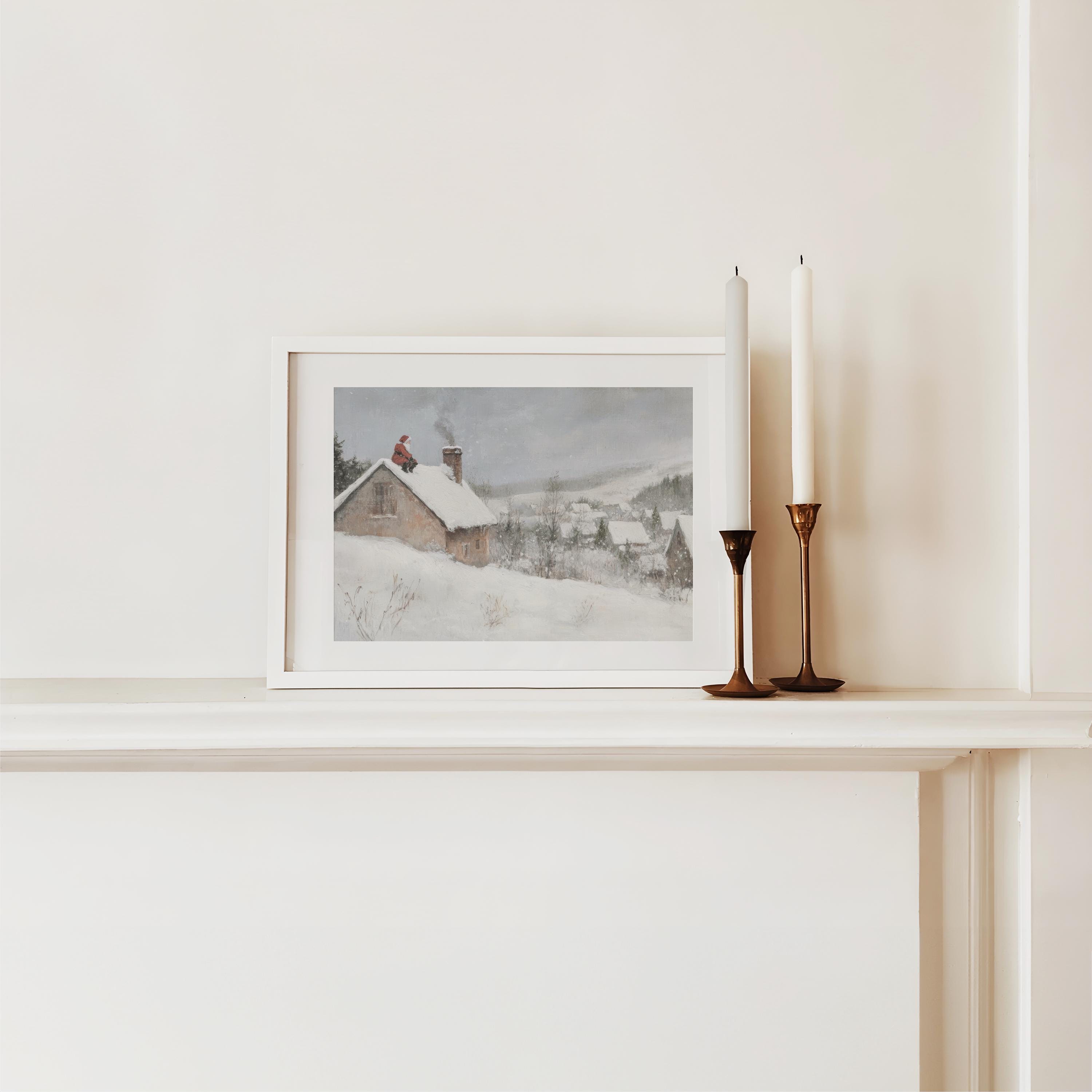 Printable Santa Wall Art, Winter Neutral Village Print, Rustic Modern ...