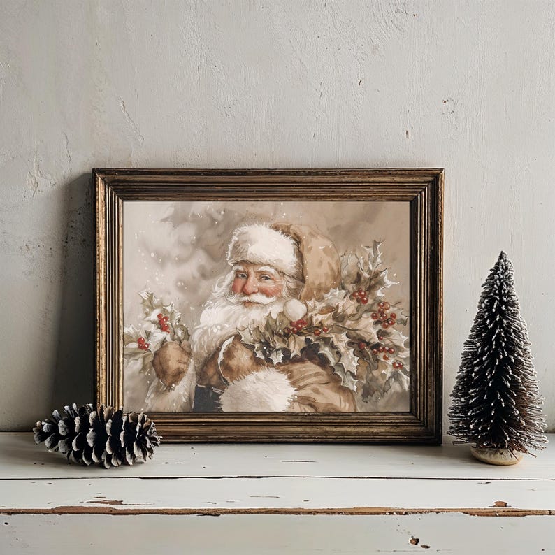 Printable Neutral Santa Claus Wall Art, Christmas Beige Art - Etsy