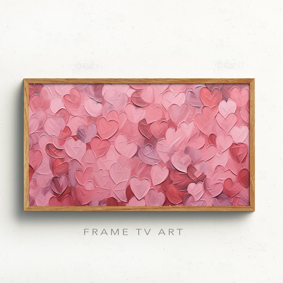 Valentines Day the Frame Tv Art Modern, Pink Abstract Hearts Painting ...